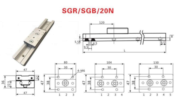 Rectangle wheel linear rail high precision mute slide SGR20N 47mm width with lock slider SGB20N ...